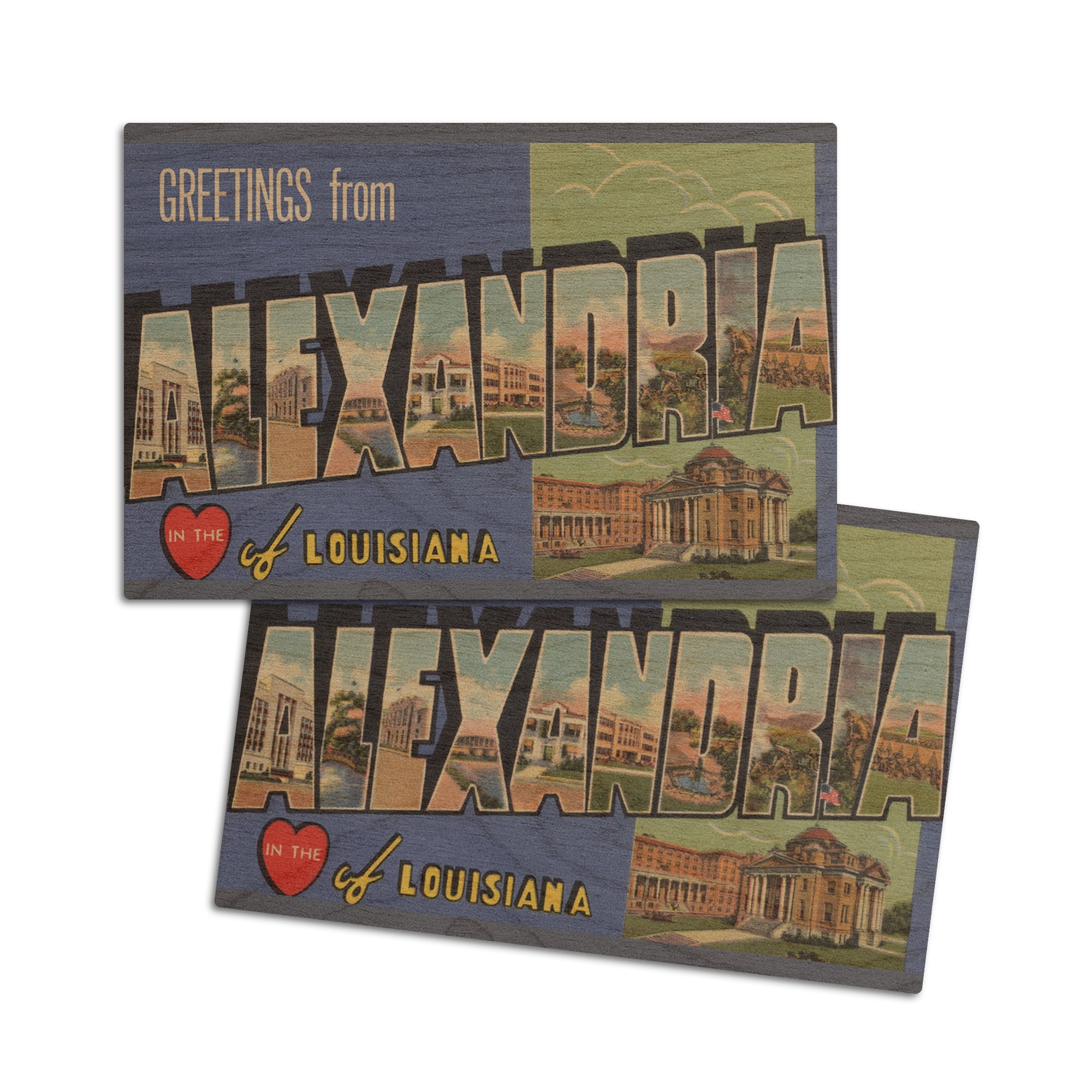 Alexandria, Louisiana, Large Letter Scenes (4x6 Birch Wood Postcards, 2 ...