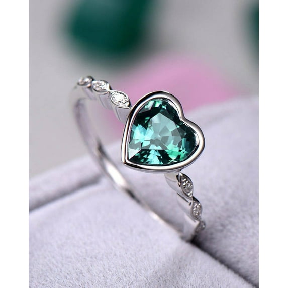 Alexandrite Heart cut gemstone Proposal Gift ring 925 sterling silver ...
