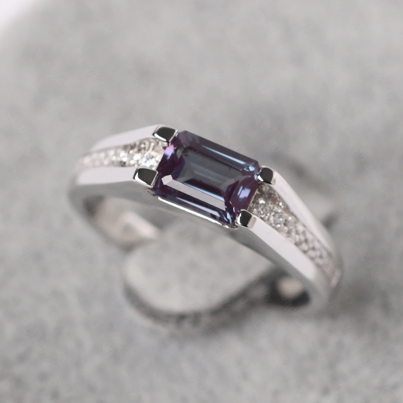 Alexandrite Promise Ring Sterling Silver East West Ring Emerald Cut ...
