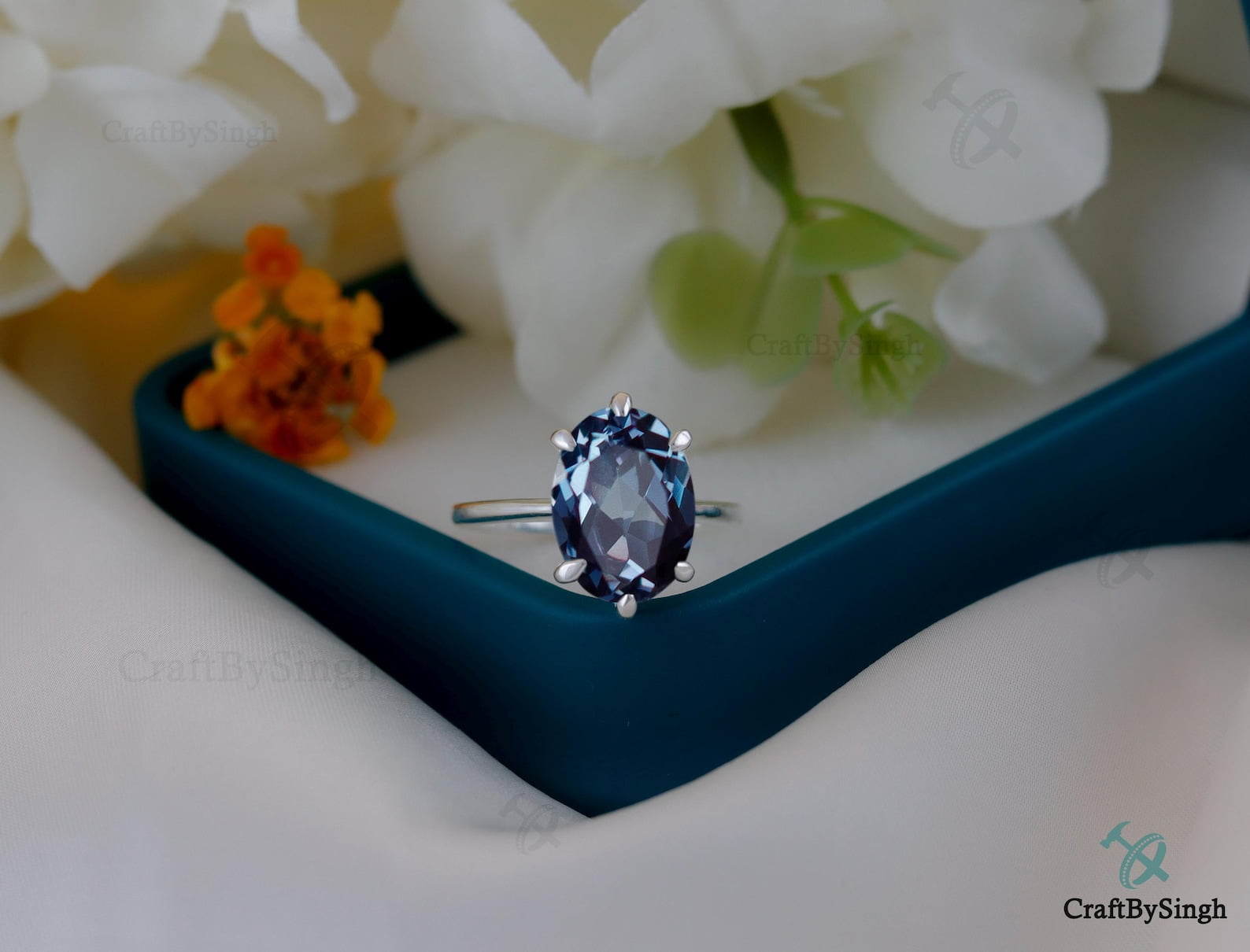 Alexandrite Ring, 925 Sterling Silver Ring, Lab created Alexandrite ...