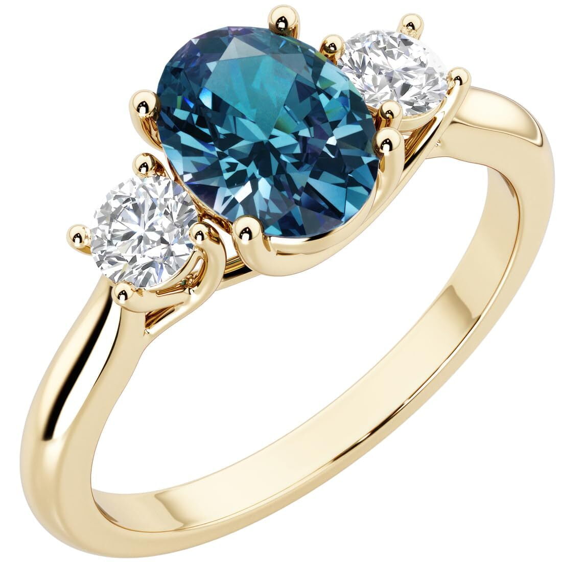 Alexandrite and Lab Grown Diamond 3-Stone Trellis Ring 14K Gold 1.80 ...