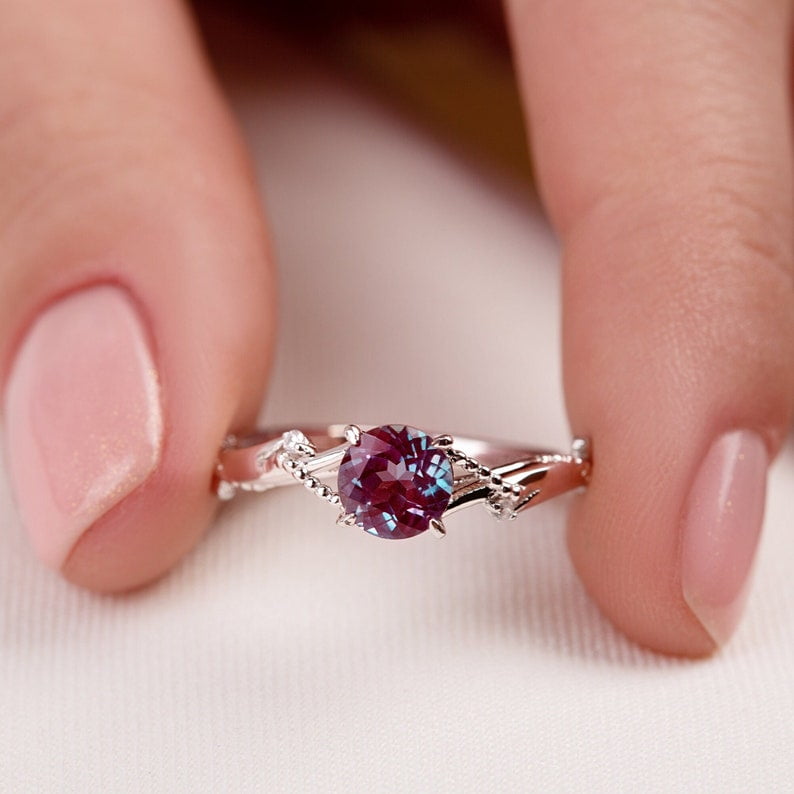 Alexandrite engagement ring| Unique Alexandrite ring for women| Vintage ...