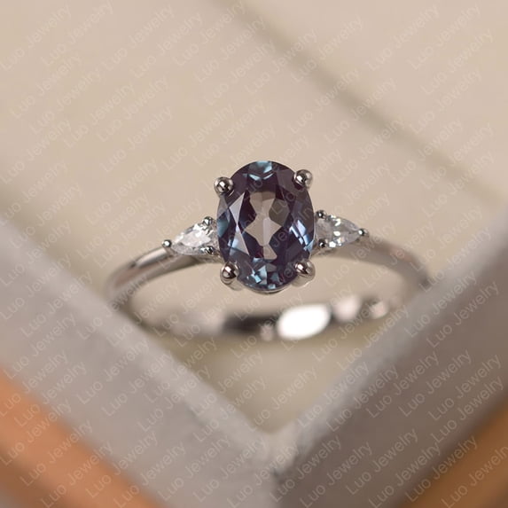 Alexandrite ring, sterling silver engagement ring, oval cut June ...