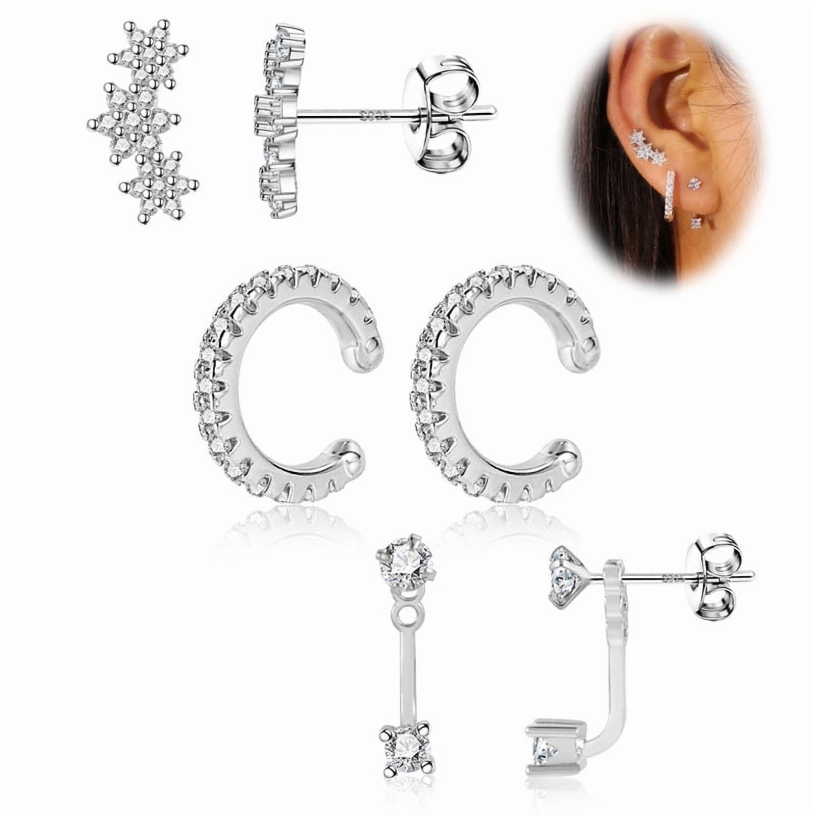 Alexcraft 3 Pairs Earrings Set for Multiple Piercing 14K Gold/Silver ...