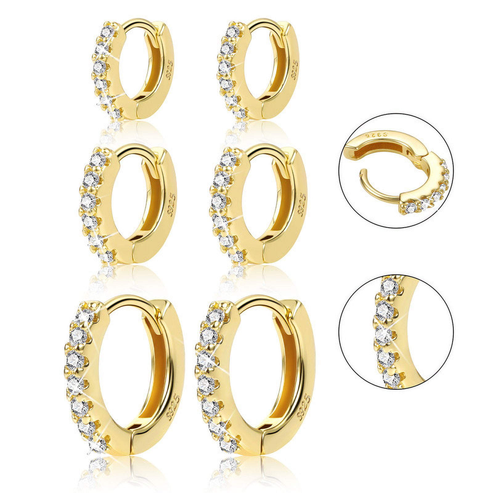 Alexcraft 3 Pairs Hoop Earrings for Women 14K Gold Plated Huggie ...