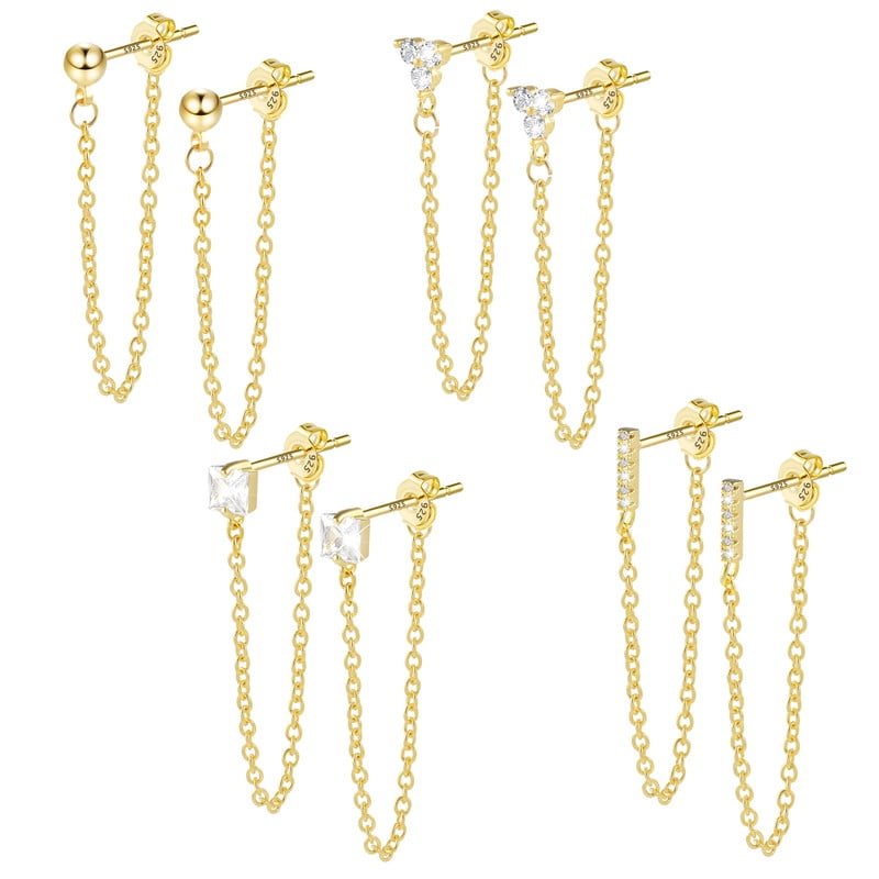 Alexcraft 4 Pairs Drop Dangle Chain Earrings for Women | 14K Gold ...