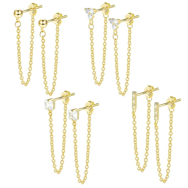 Alexcraft 4 Pairs Drop Dangle Chain Earrings for Women | 14K Gold ...