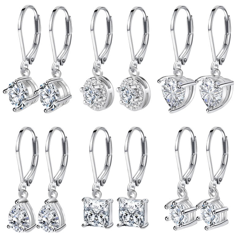Alexcraft 6 Pairs Dangle Earrings for Women - Silver Plated CZ Dangle ...