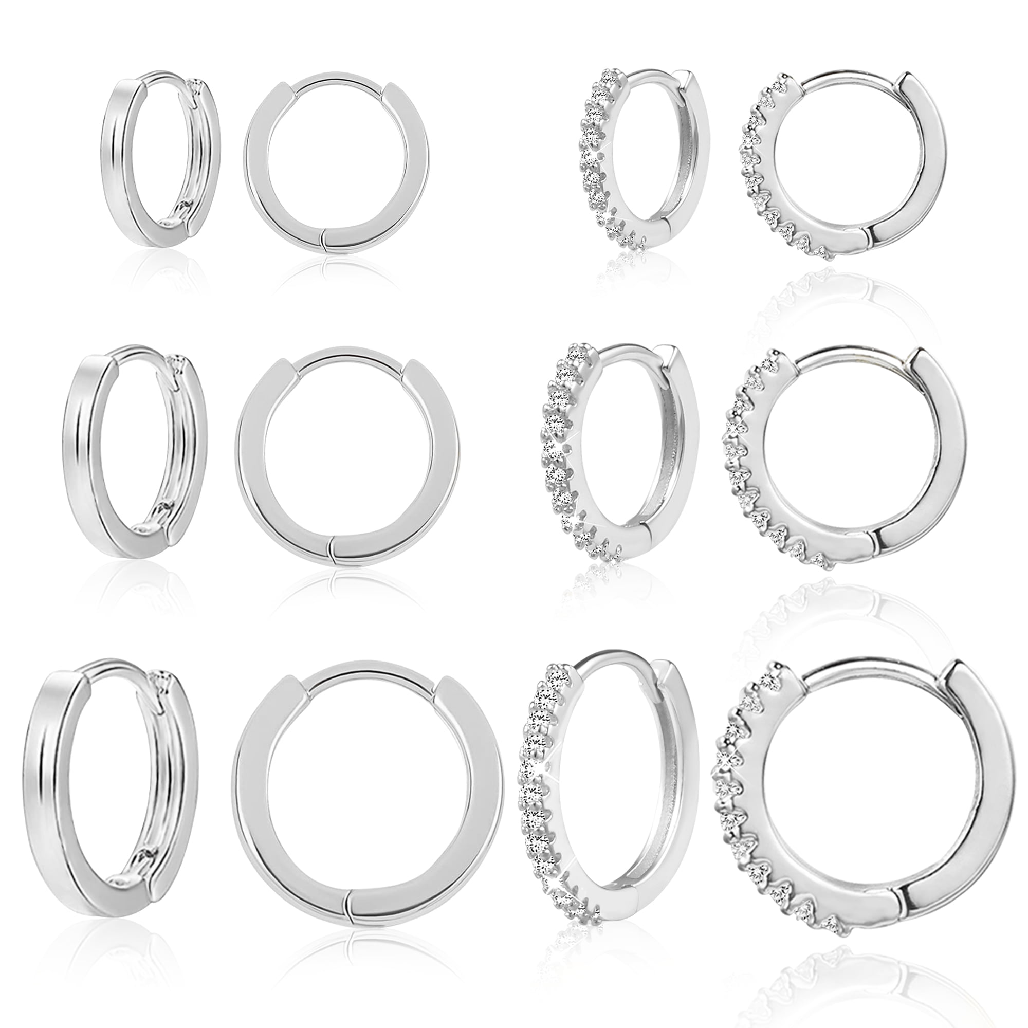 Alexcraft 6 Pairs Hoop Earrings for Women 925 Sterling Silver Post, 14k ...