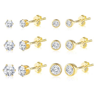 LIVYEN 12 Pairs Hypoallergenic Stud Earrings Set| Yellow Gold and ...