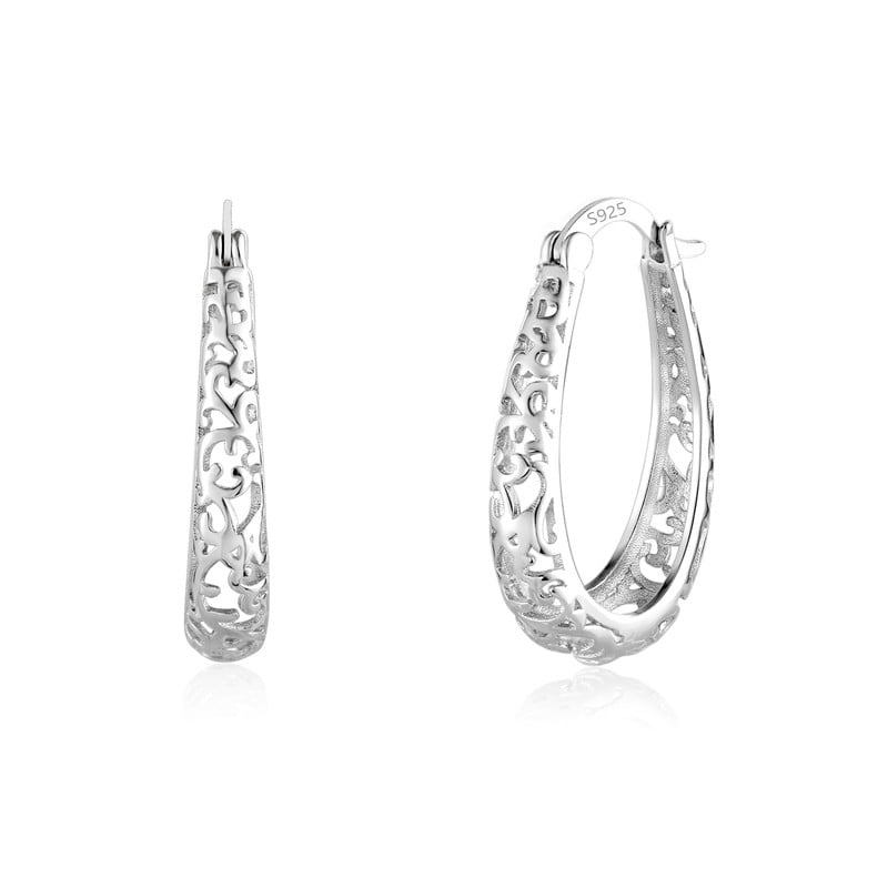 Alexcraft 925 Sterling Silver Post Hoop Earrings for Women Hollow-Out ...