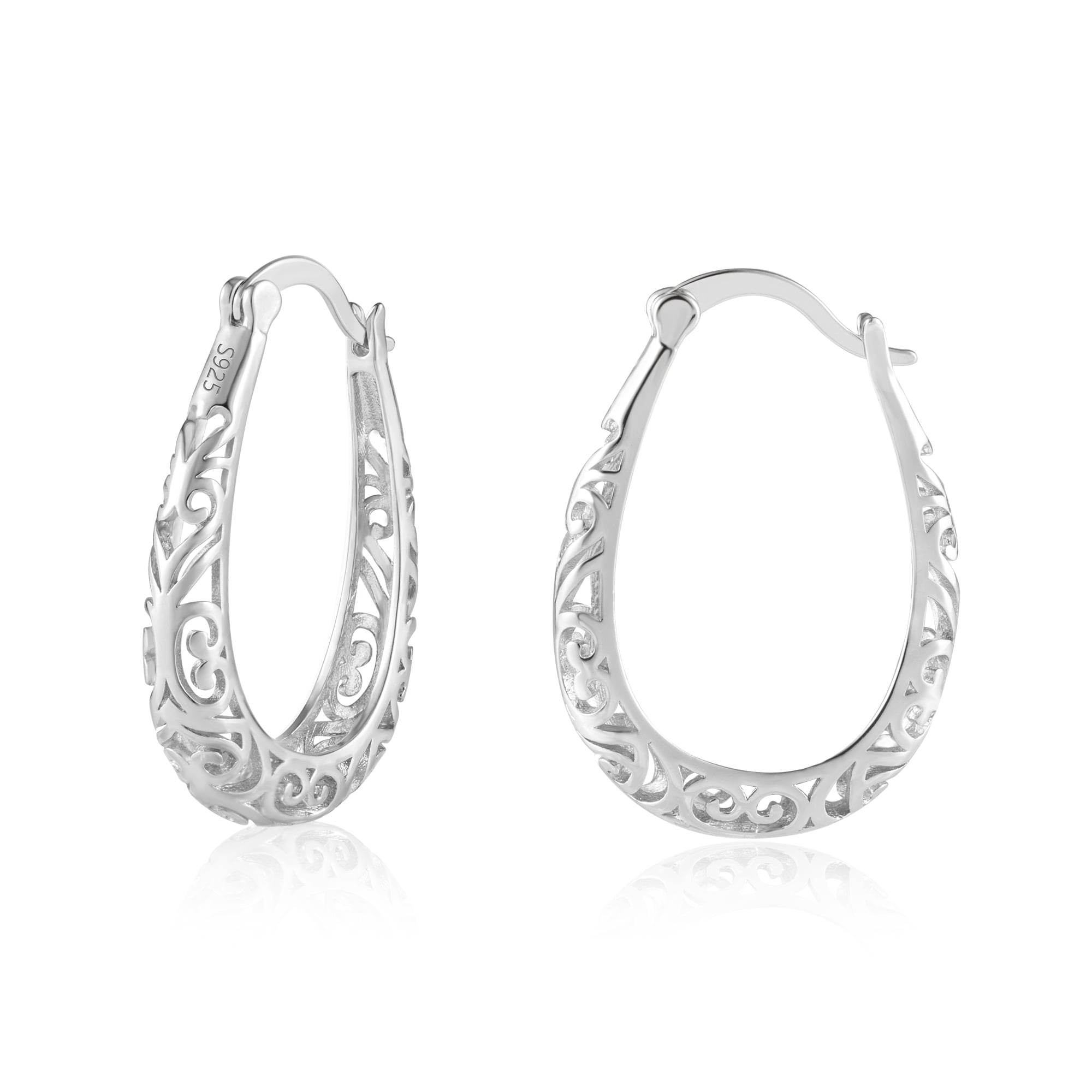 Alexcraft 925 Sterling Silver Post Hoop Earrings for Women Hollow Oval ...