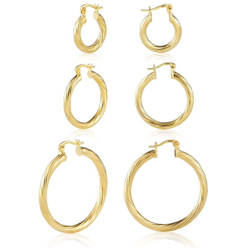 Alexcraft Chunky Hoop Earrings Set 14K Gold Plated Hoop Earrings for ...