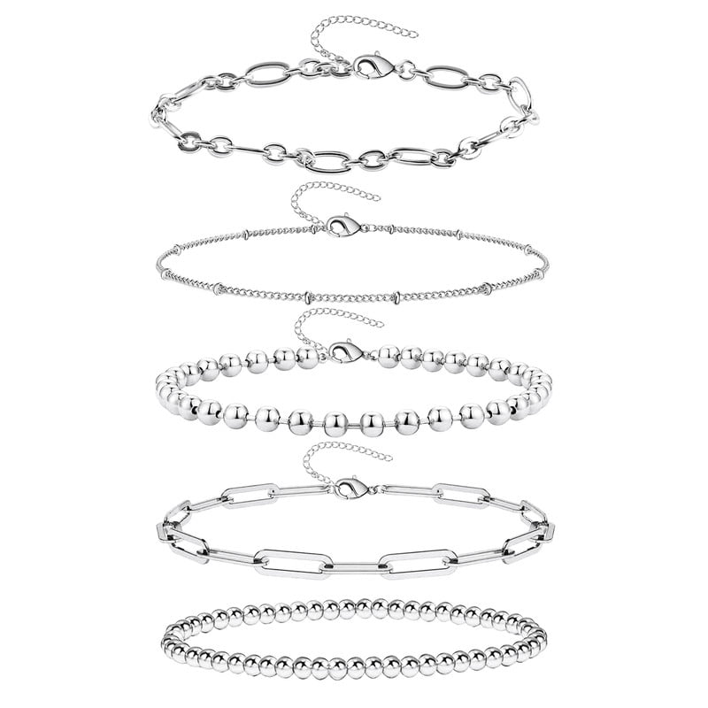 Alexcraft Silver and 14K Gold Plated Beaded Bracelets, Stackable Dainty ...