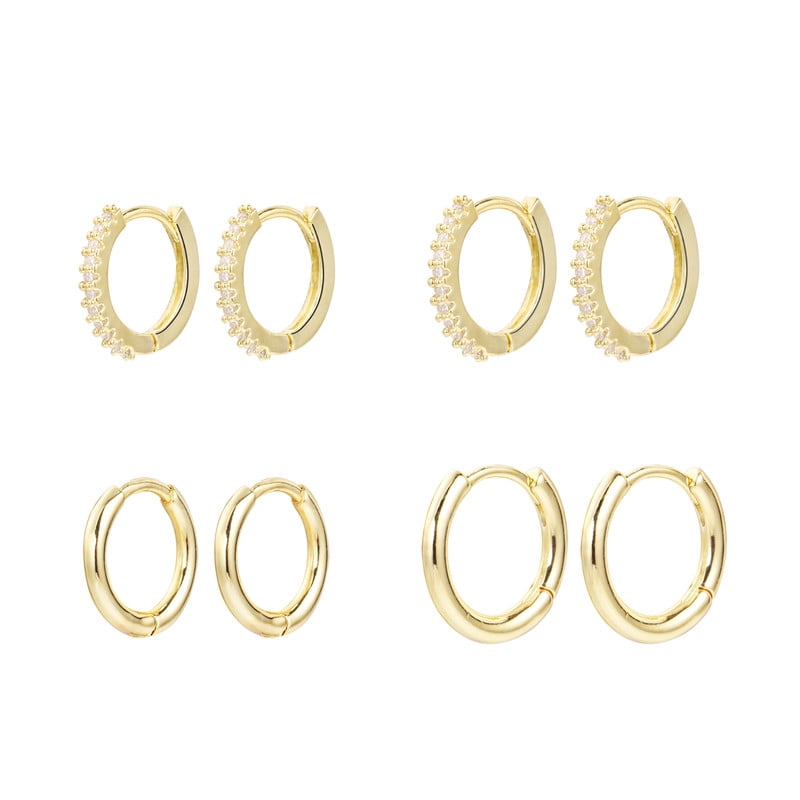 Alexcraft Small Gold Hoop Earrings Set for Women Diamond Pave Gold ...