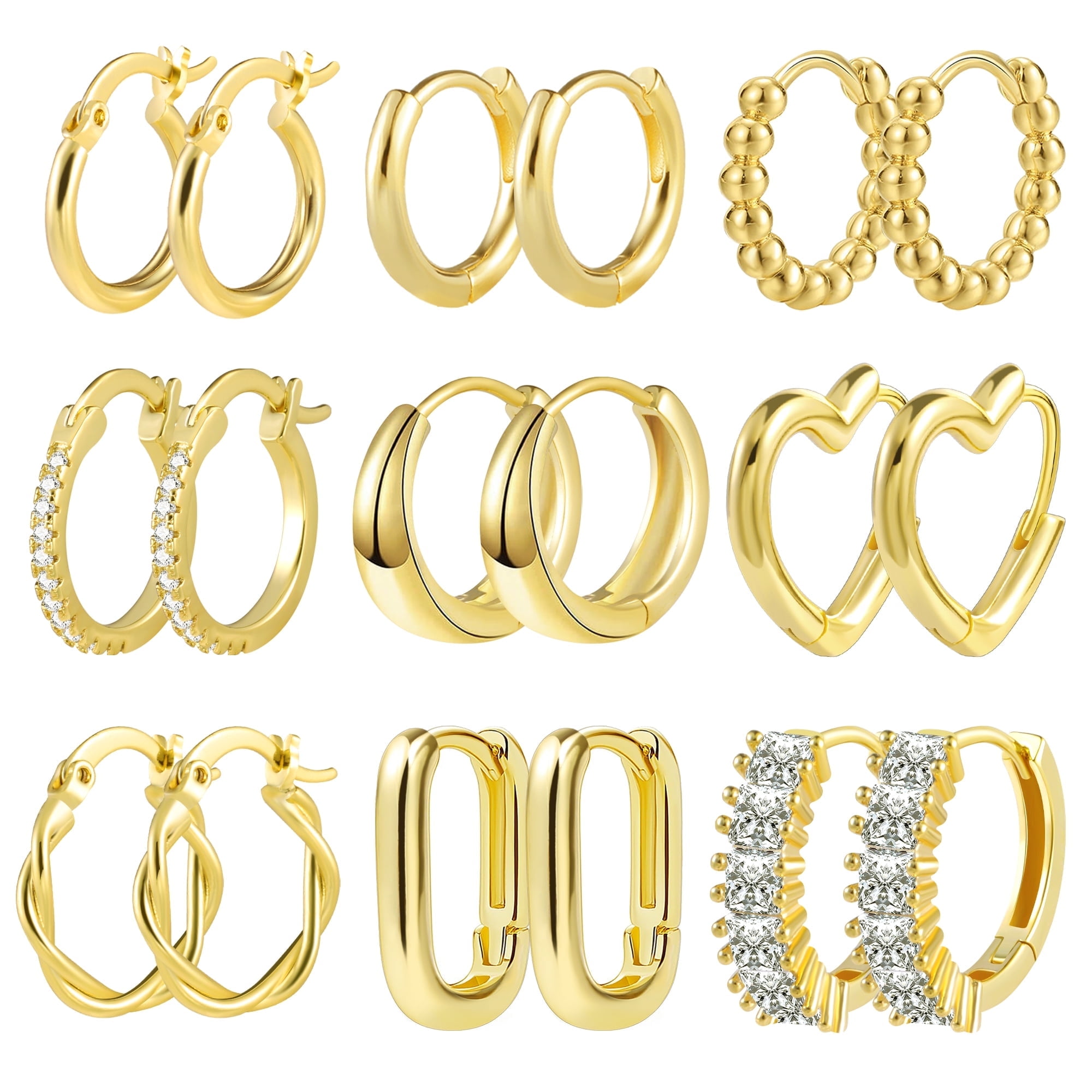 Alexcraft Small Hoop Earrings Set, 14K Gold Plated, Hypoallergenic ...