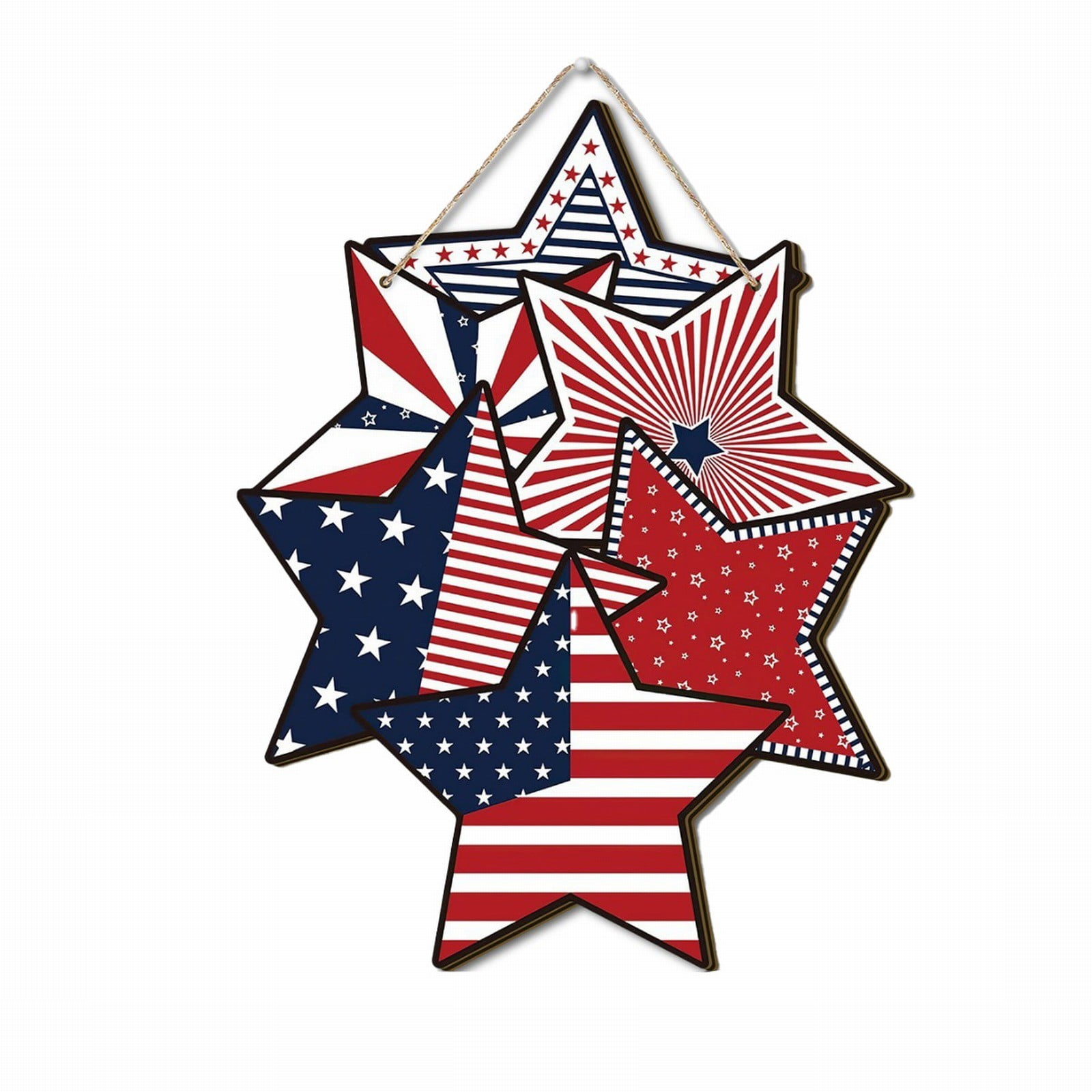 Alexda 4th of July Star Flag Wooden HangingIndependence Day Front Door ...