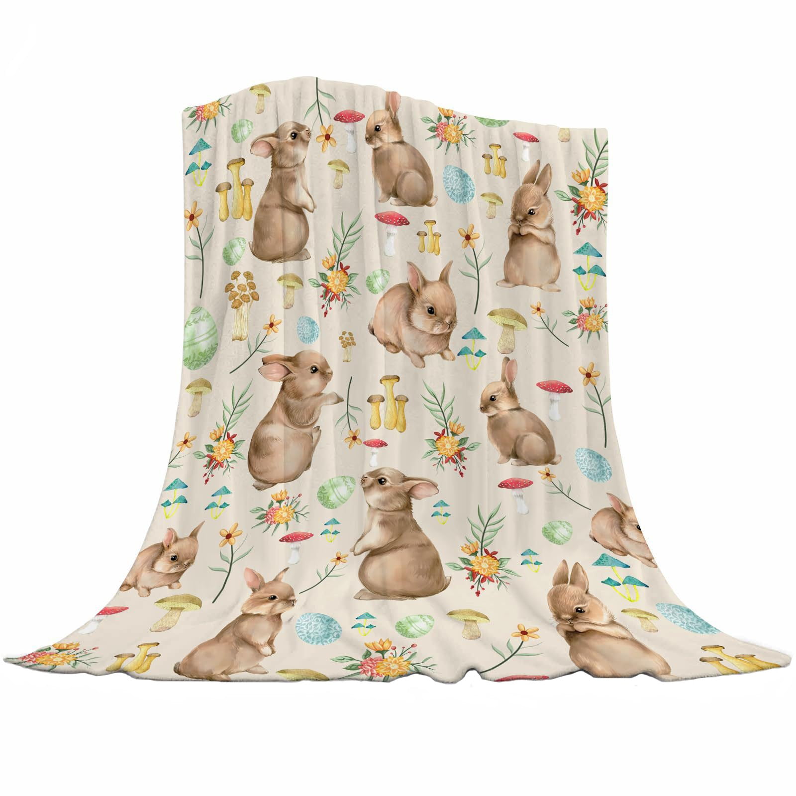 Alexda Plush Easter Blanket Cute Bunny Easter Egg Flower Leaves Throw ...