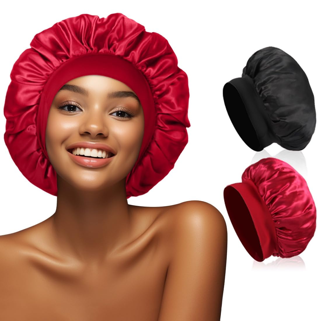 Alexda Wide Elastic Band Satin Sleep Bonnet Soft Night Sleeping Cap for ...