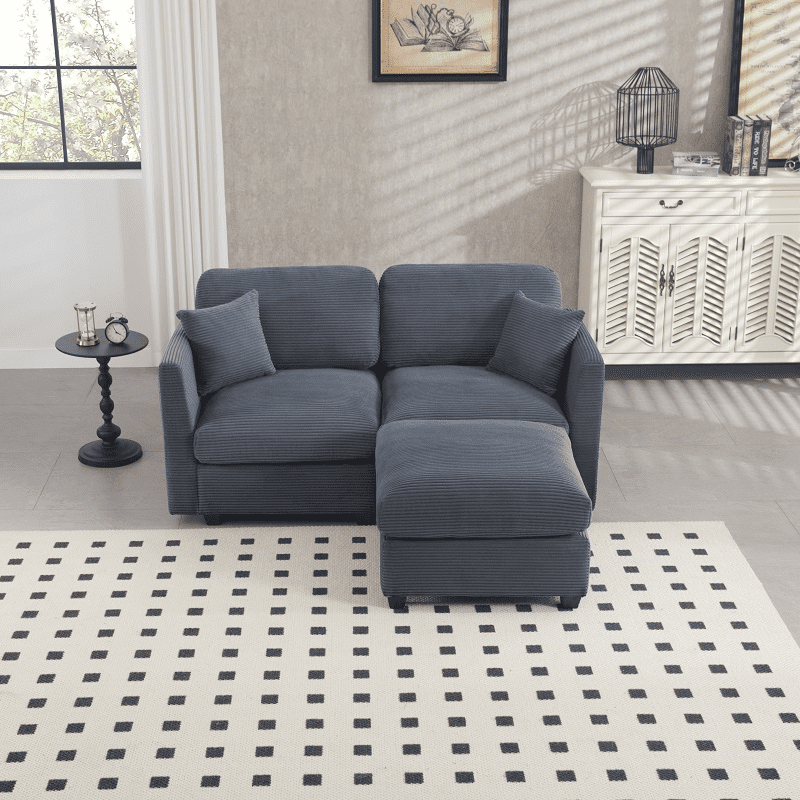 Alexent 2-Seat Modular Sectional Sofa with 1 Movable Ottomans ...