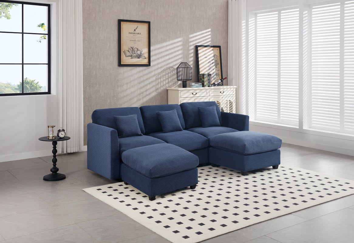 Alexent 3-Seat Modular Sectional Sofa with 2 Movable Ottomans ...