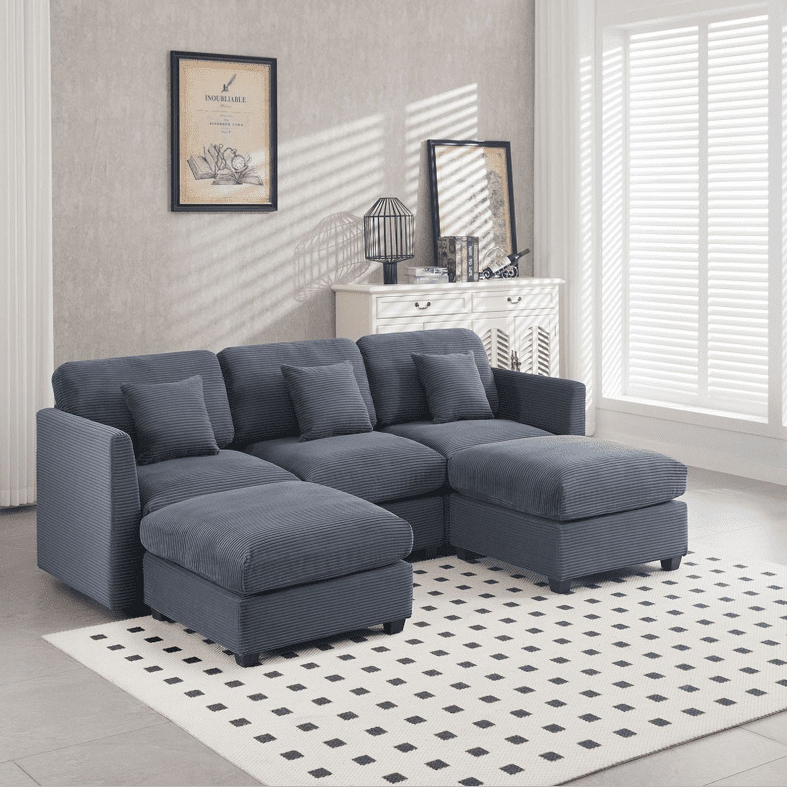 Alexent 3-Seat Modular Sectional Sofa with 2 Movable Ottomans ...