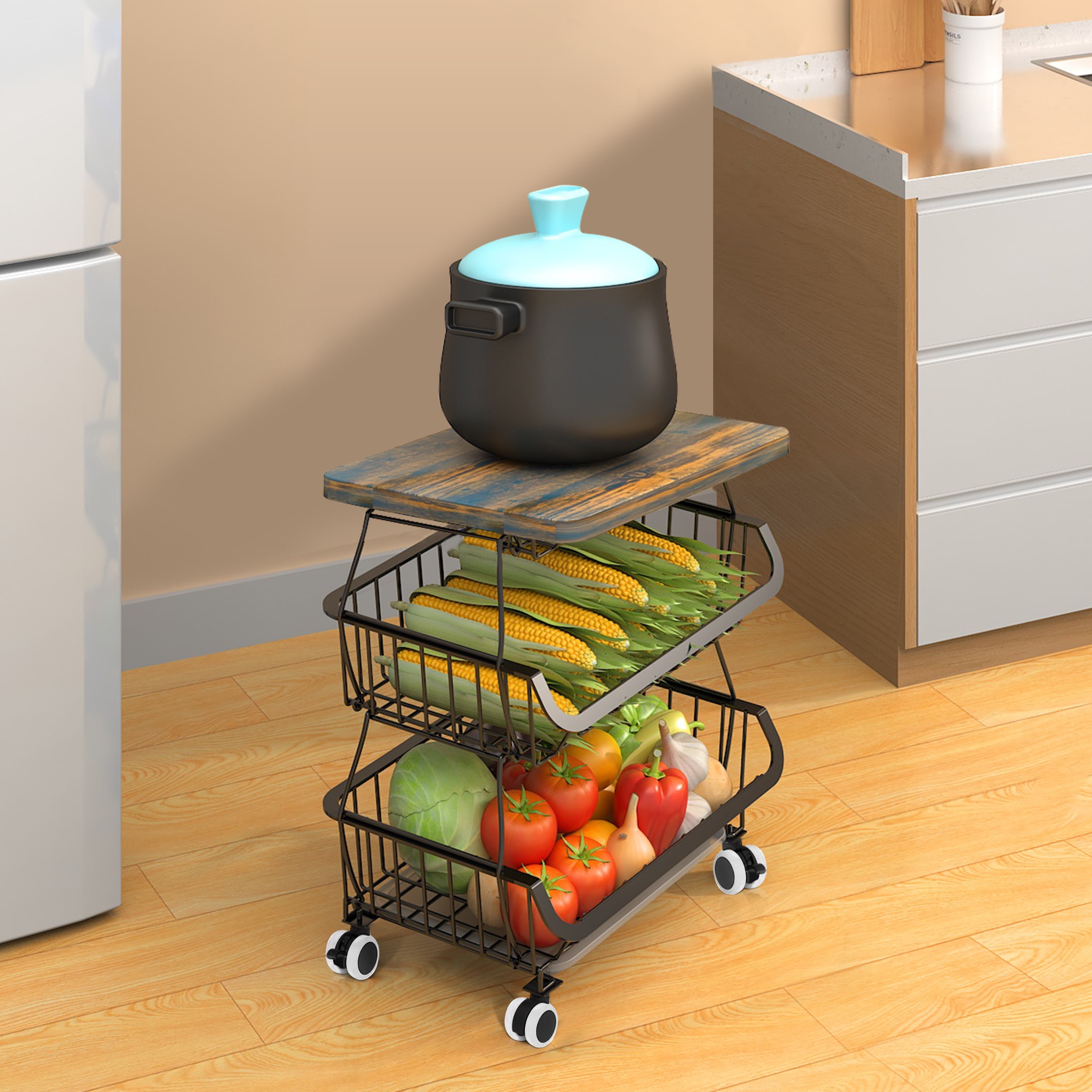 Alexent 3-Tier Stackable Wire Organizer Storage Baskets & Table Top w ...