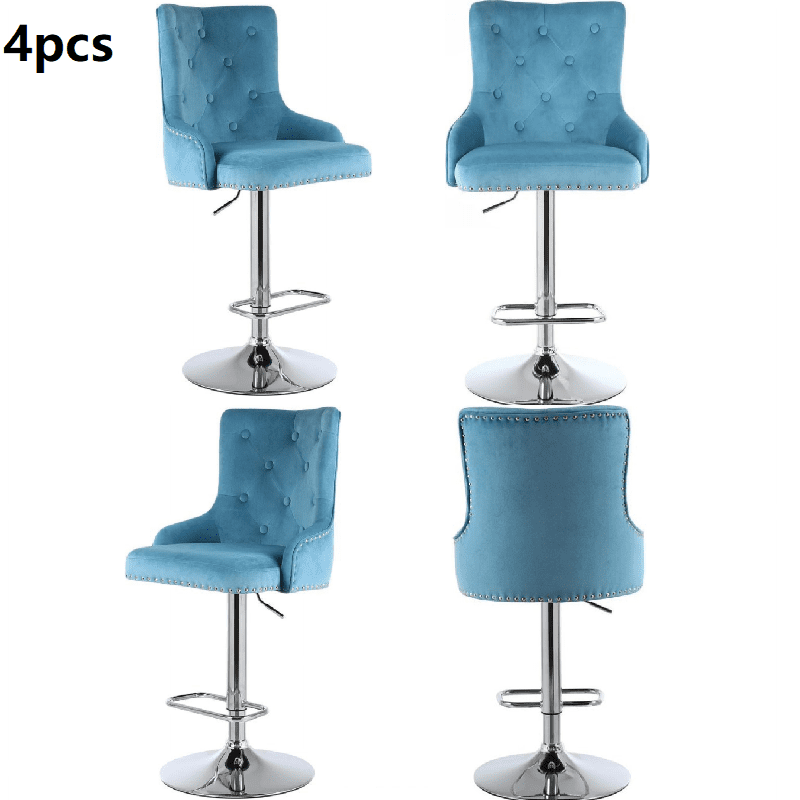 Alexent 4PCS Swivel Bar Stools, High Back, Button Tufted, Silver ...
