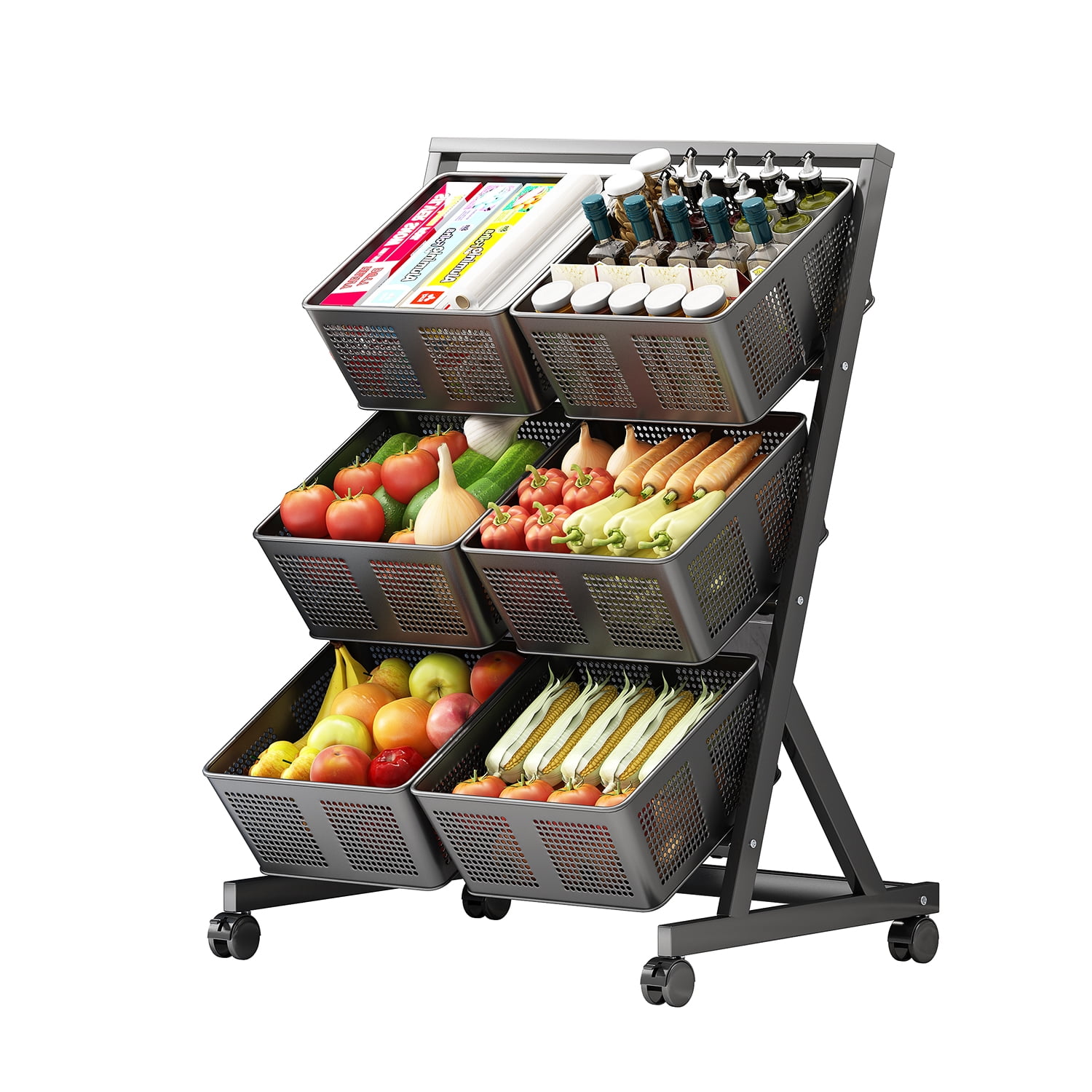 Alexent Fruit and Vegetable Storage Basket, 3-Tier Rolling Clutter ...