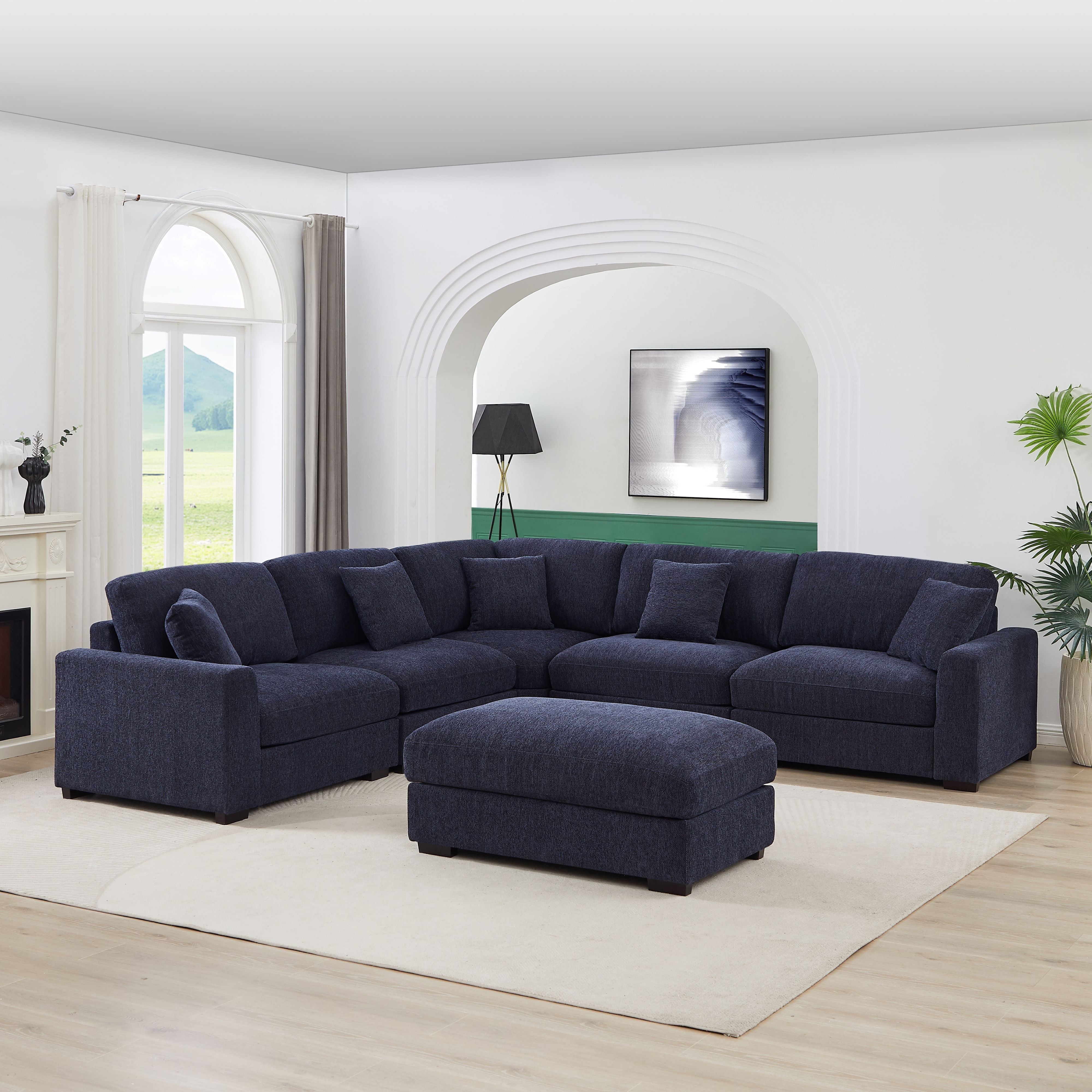 Alexent Large Modular Sectional Sofa, 5-seater Upholstered Sofa with ...