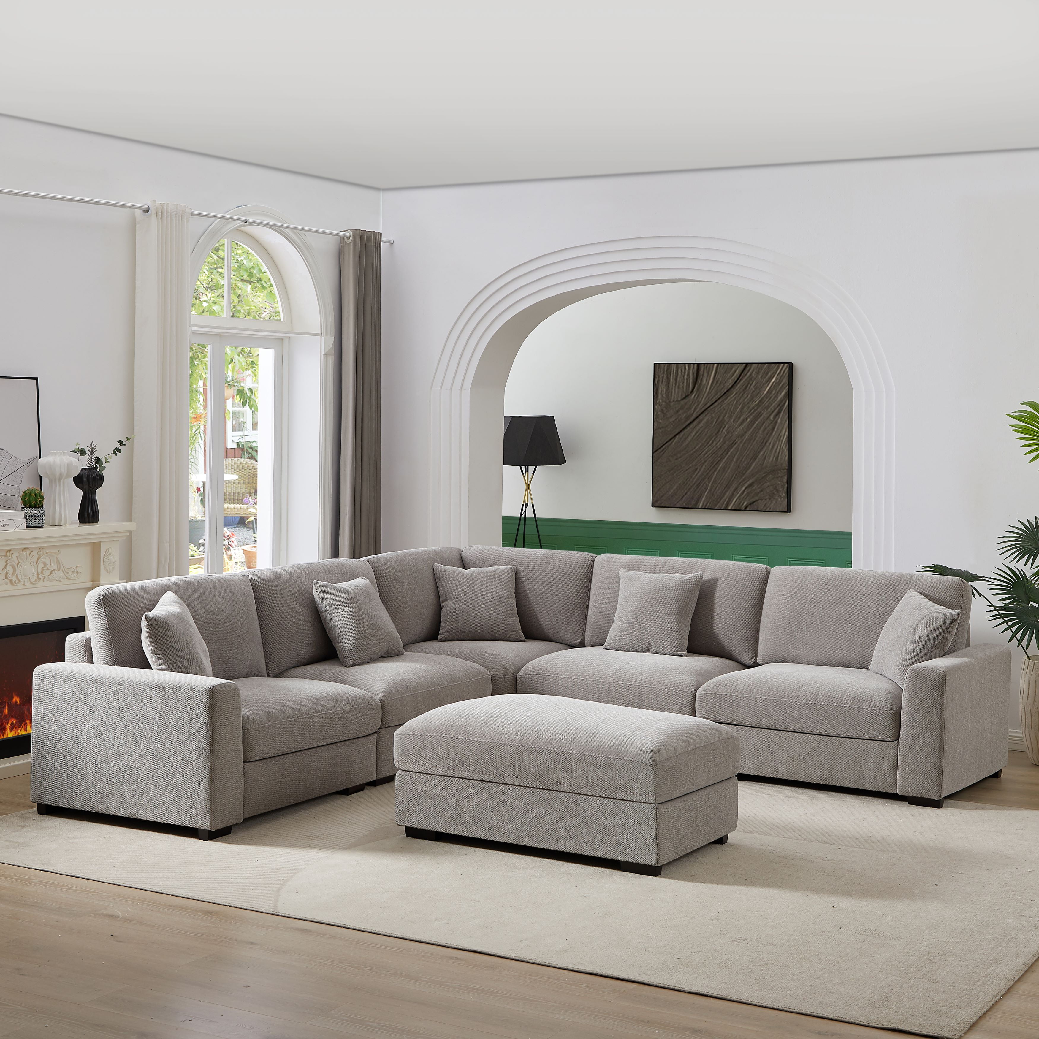 Alexent Large Modular Sectional Sofa, 5-seater Upholstered Sofa with ...