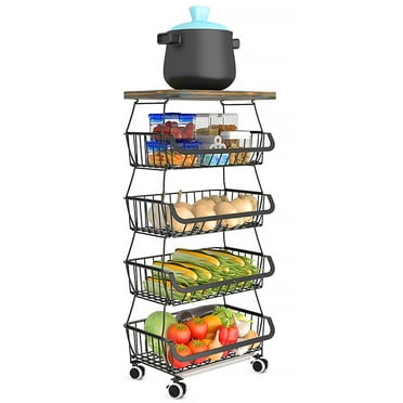 BEEY Kitchen Storage Cart, 5 Tier Fruit Vegetable Storage Basket Cart ...