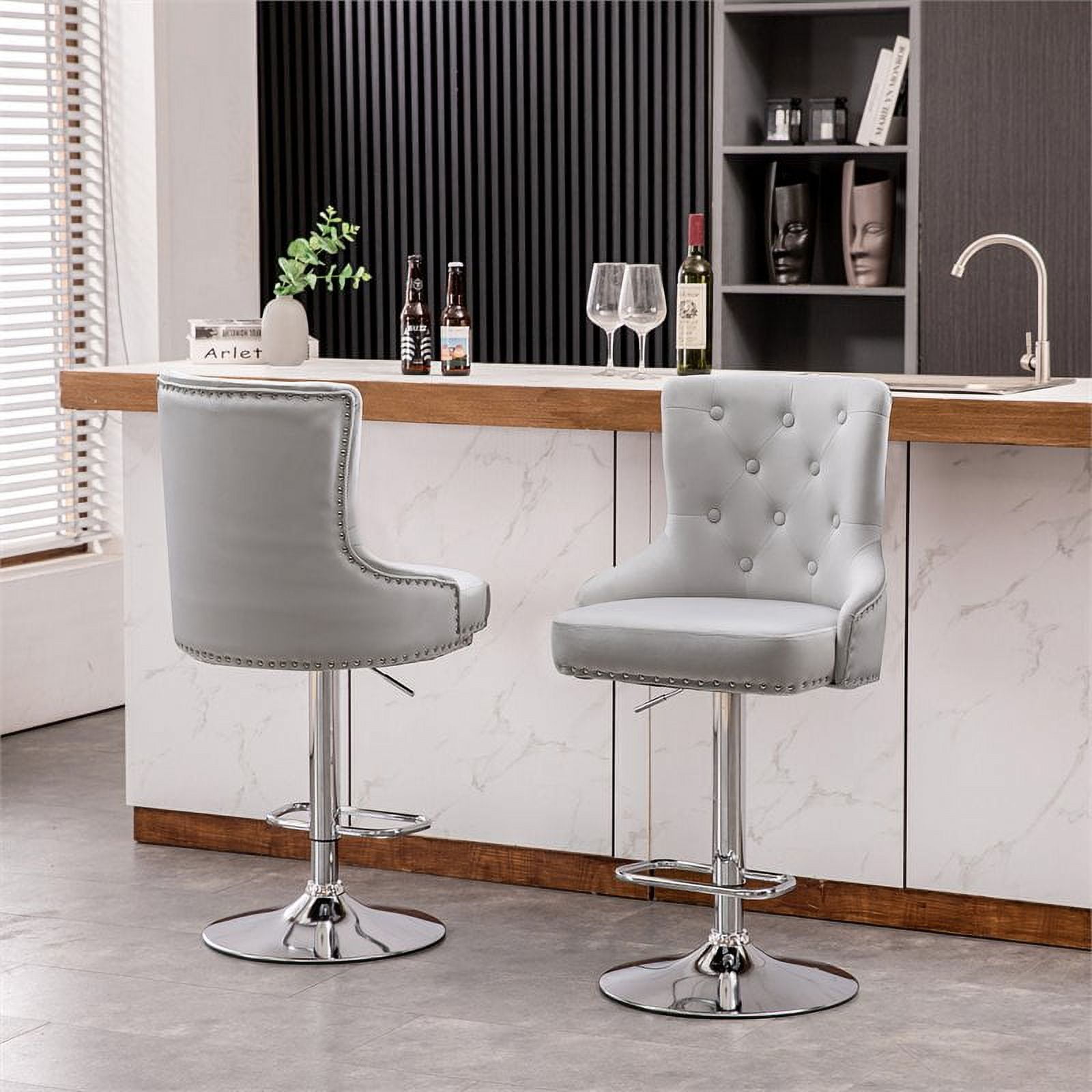 Alexent 4PCS Swivel Bar Stools, High Back, Button Tufted, Silver ...