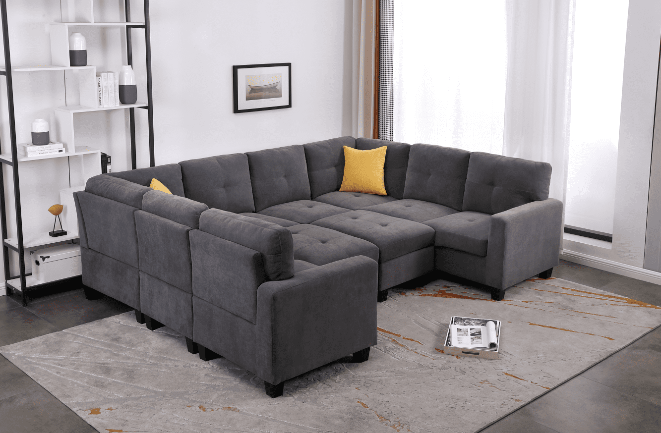 Alexent Sectional Sofa, 8 Seater Modular Sofa with 2 Removable Ottoman ...