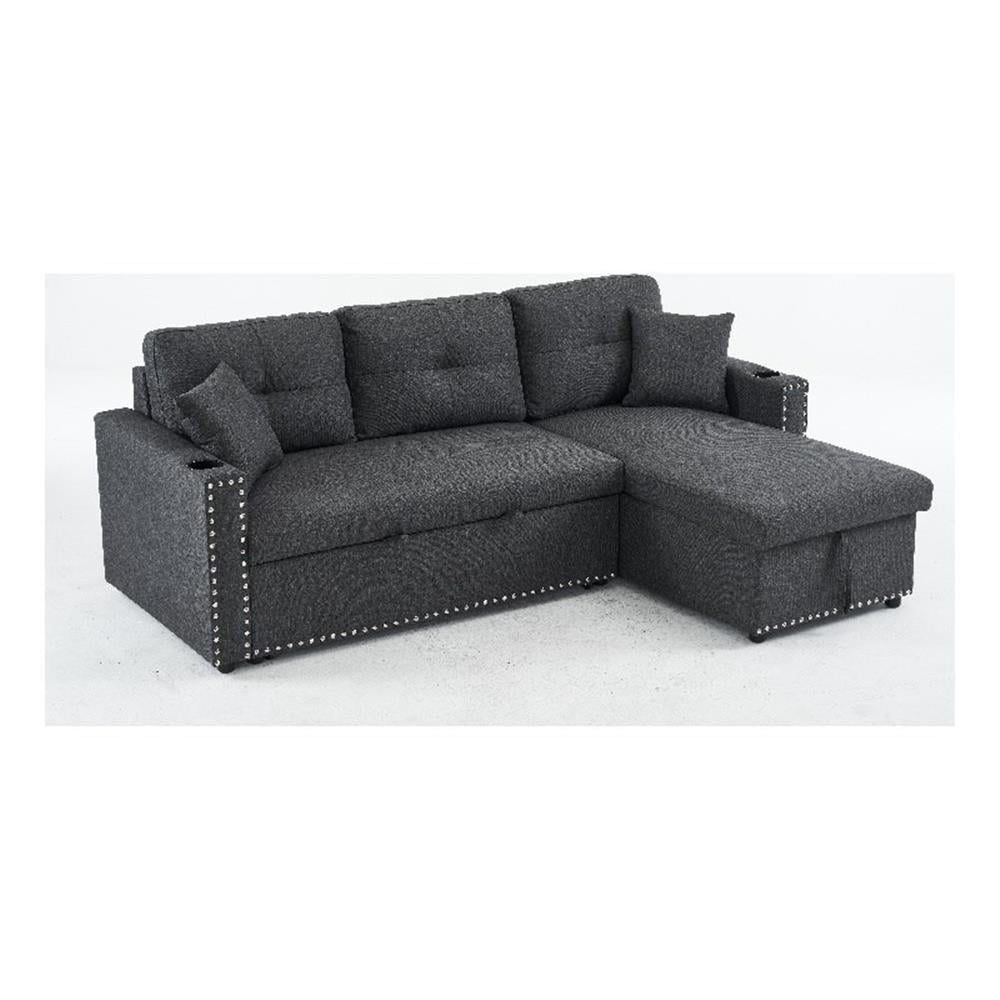 Alexent Dark Gray Traditional Fabric Sleeper Sofa with Storage ...