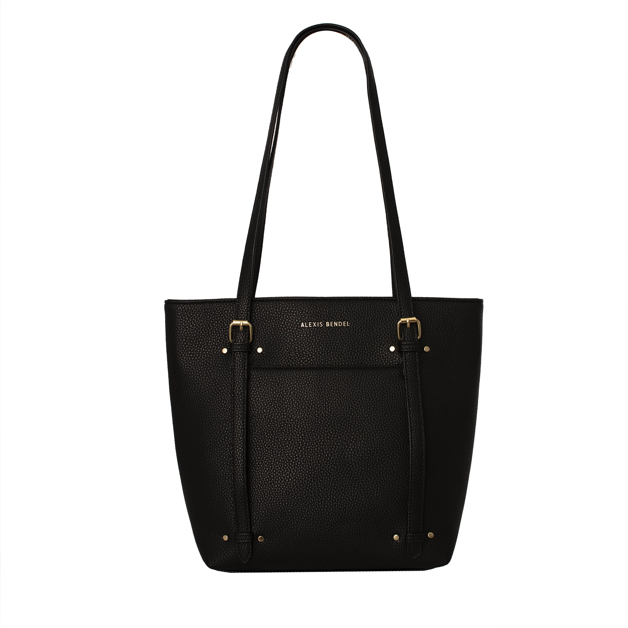 Alexis Bendel Black Vegan Leather Chic Tote Handbag with Gold Hardware ...