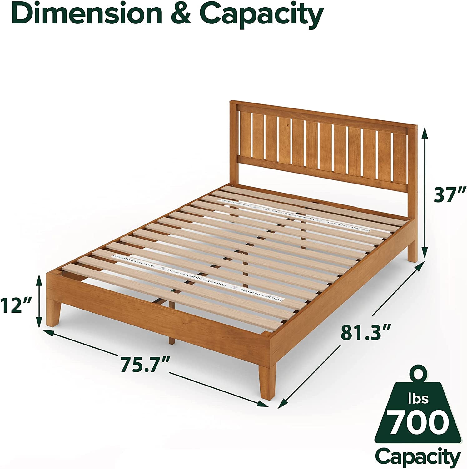 Alexis Deluxe Wood Platform Bed Frame with Headboard, Wood Slat Support ...