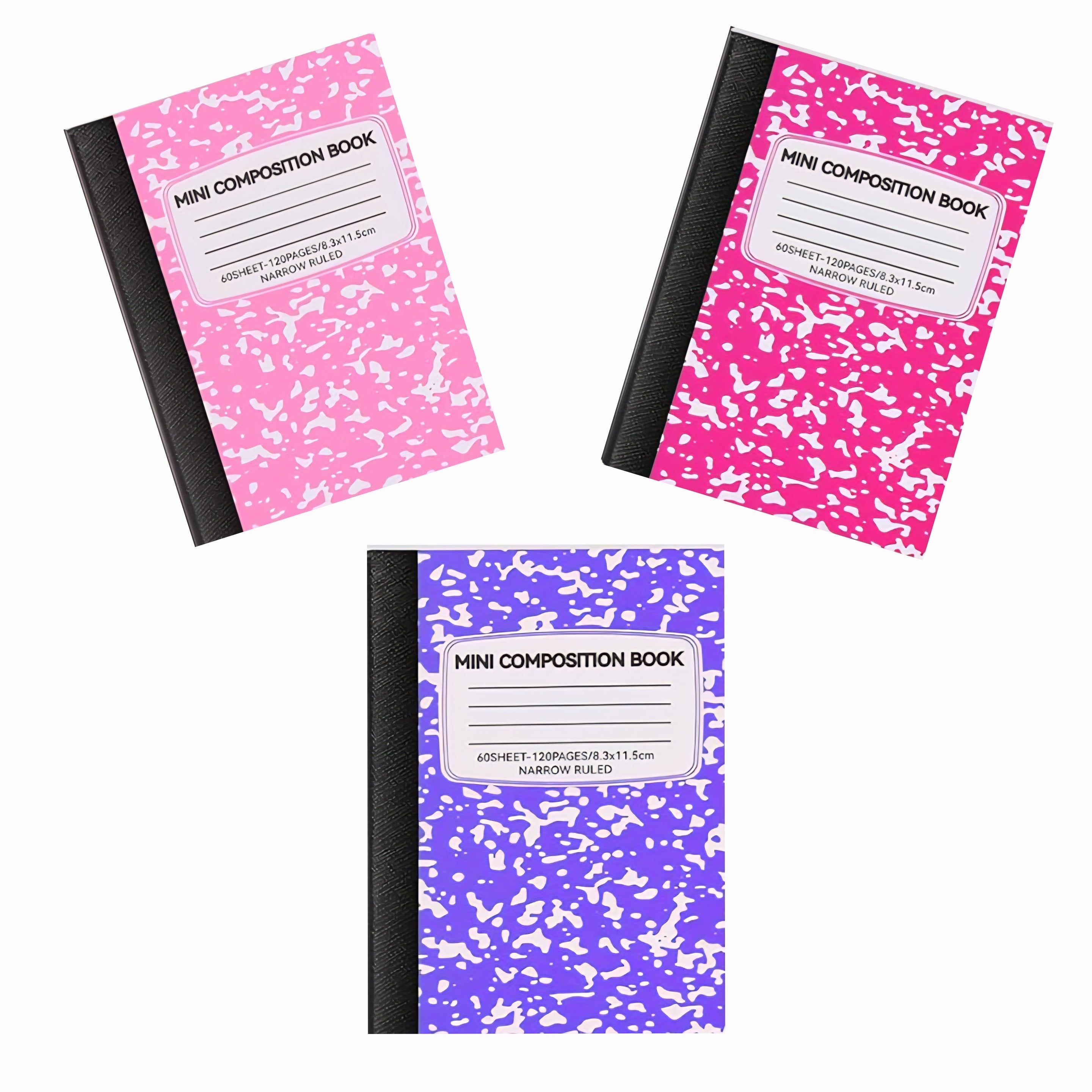 Alexki 3-Pack Mini Composition Notebooks - Assorted Colors - 60 Sheets ...