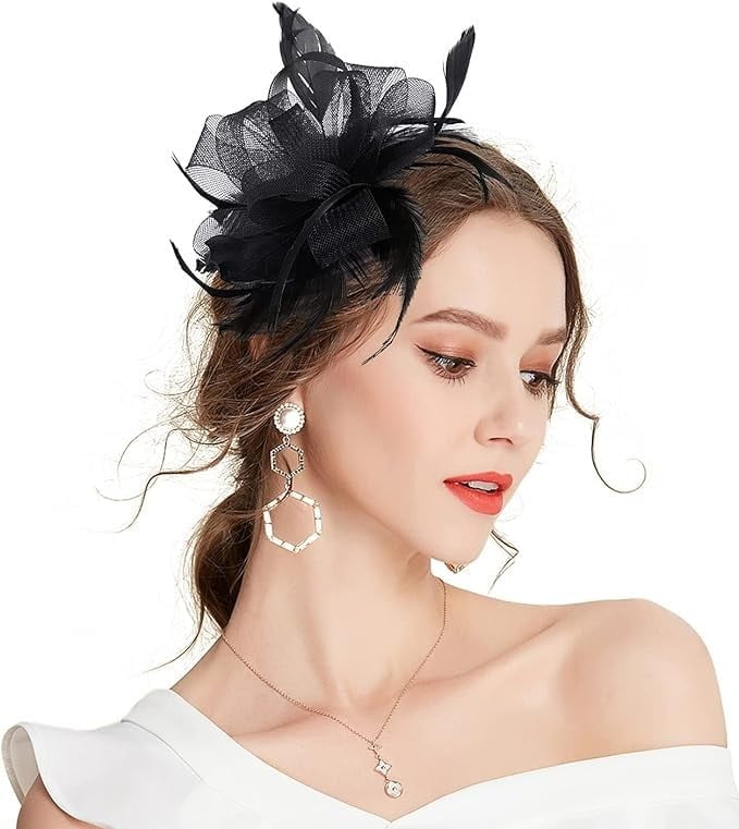 Alexvyan Black Fascinator Hairband for Women Flower Mesh Net Feathers ...