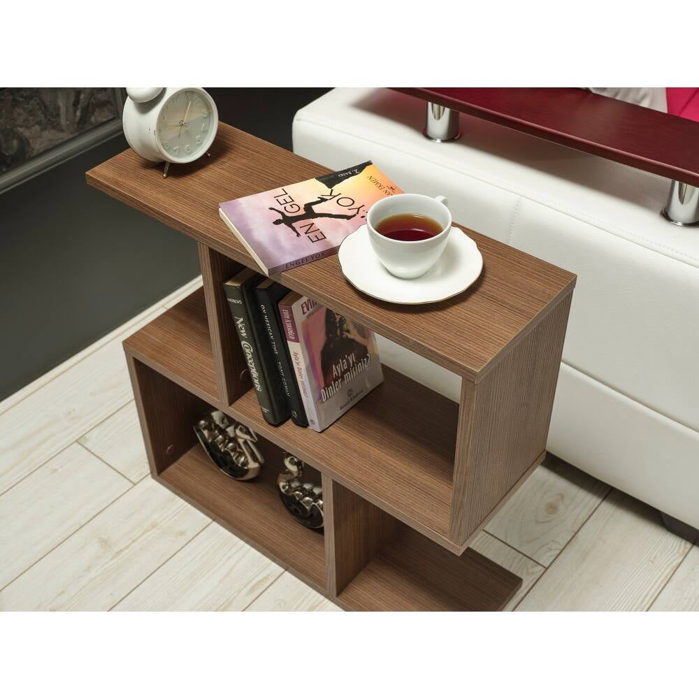 Alfa Wooden End Table with Storage, 4 Shelves, 23 inch, Small Furniture ...
