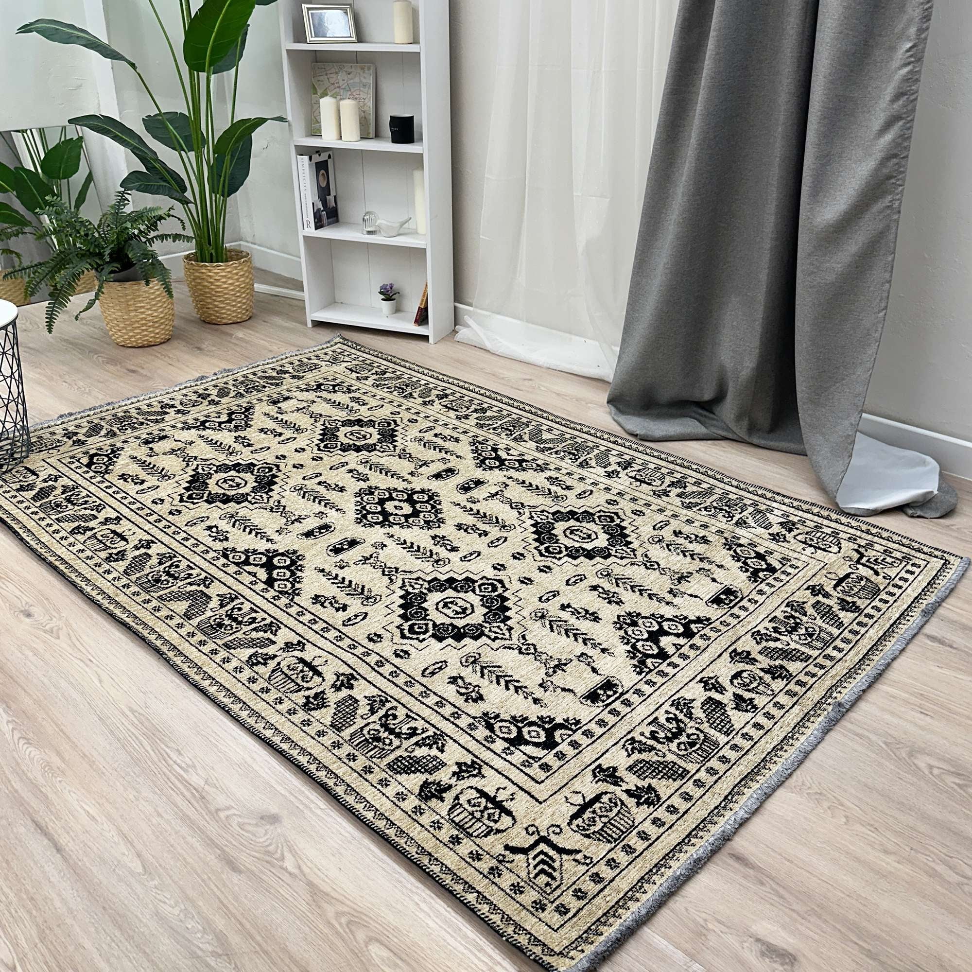 Alfa Rich 3x5 Afghan Style Beige Black Washable Woven Cotton Runner ...