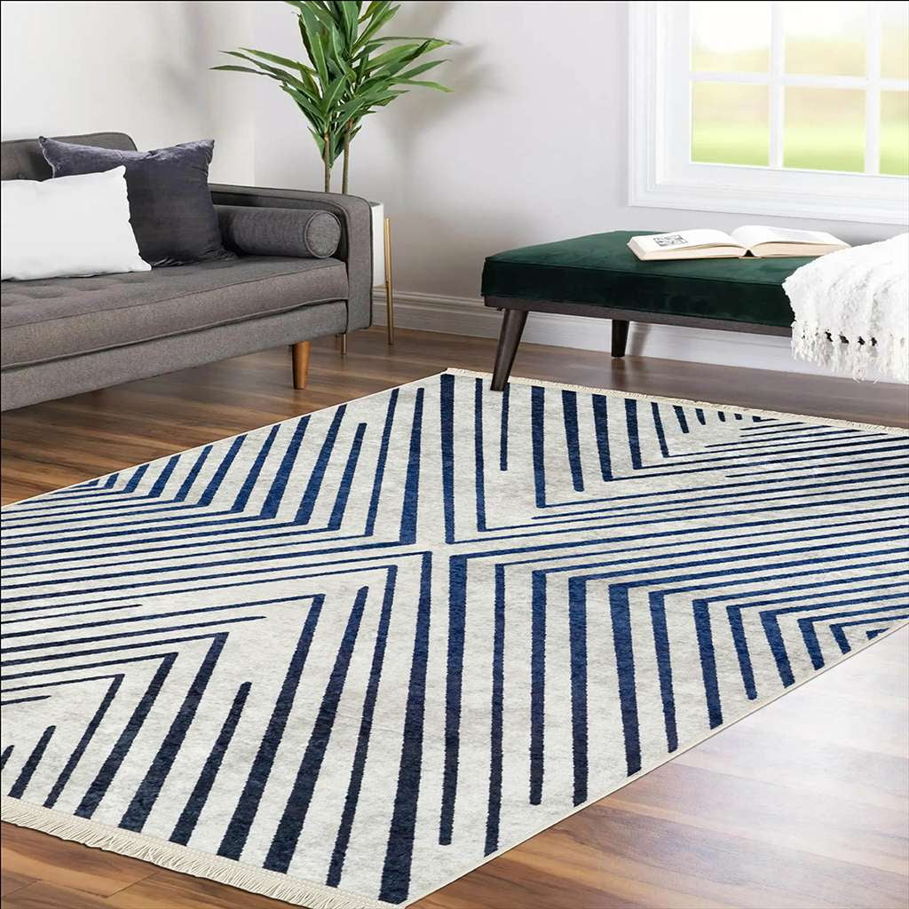 Alfa Rich 3x5 Area Rugs, Ultra-Thin Geometric Grey Blue Rug, Non-Slip ...