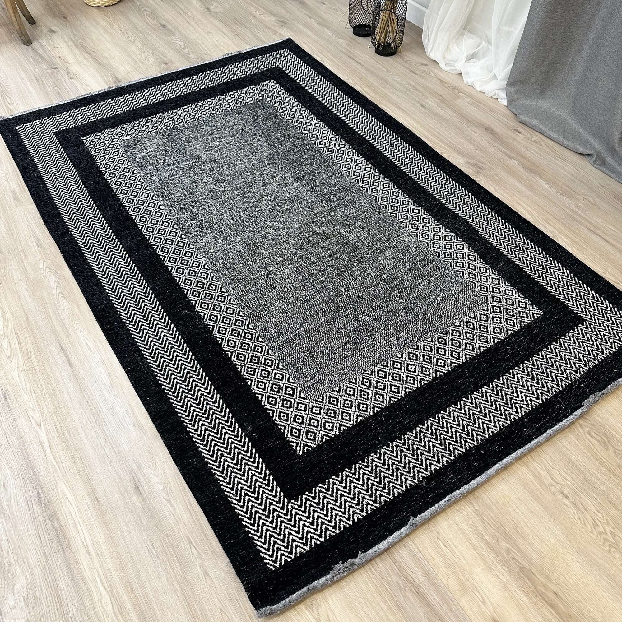 Alfa Rich 3x5 Scandinavian Style Black Washable Woven Cotton Runner ...