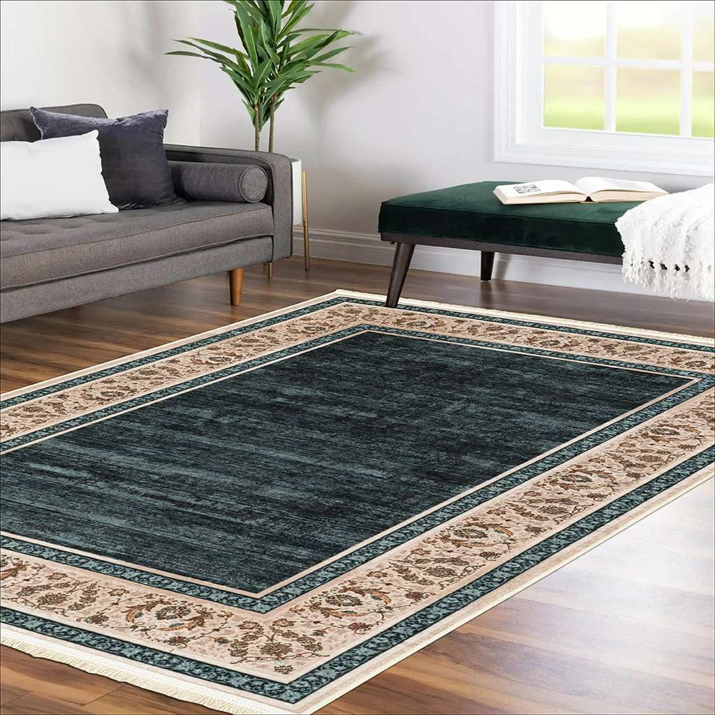 Alfa Rich 5x7 Area Rugs, Ultra-Thin Oriental Beige Blue Rug, Non-Slip Machine Washable, Easy ...
