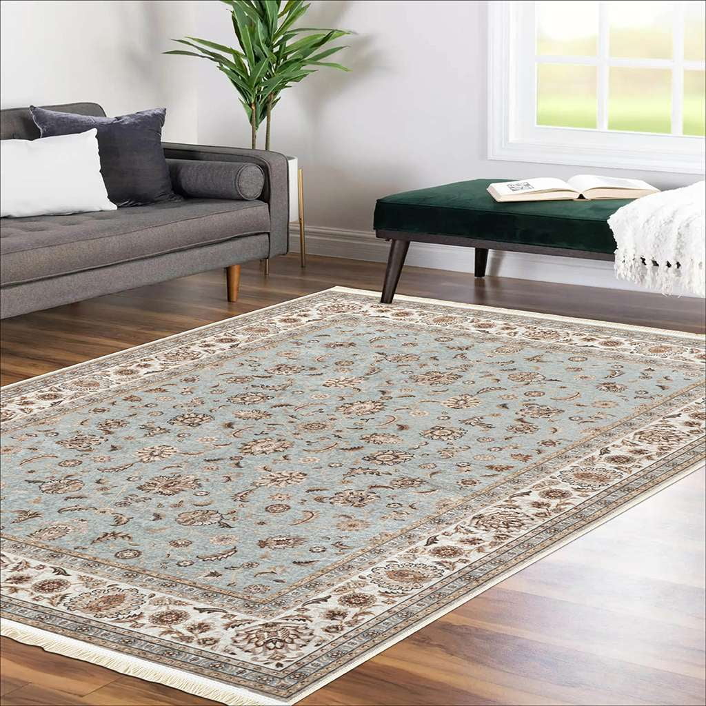 Alfa Rich 5x7 Area Rugs, Ultra-Thin, Oriental, Cream Teal Rug, Non-Slip ...