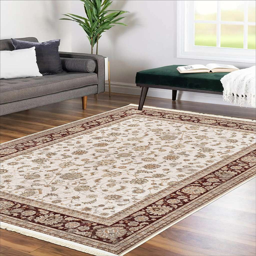Alfa Rich 5x7 Area Rugs, Ultra-Thin, Oriental, Red and Cream Rug, Non ...