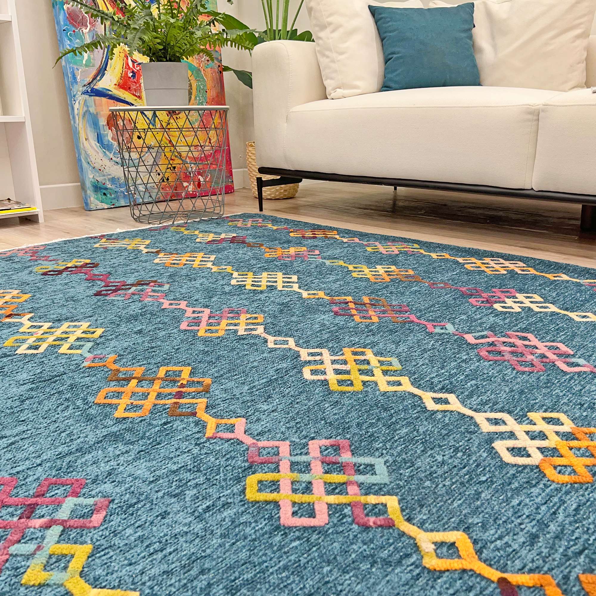 Alfa Rich 7x10 Moroccan Blue Area Rugs for Living Room Bedroom Decor ...