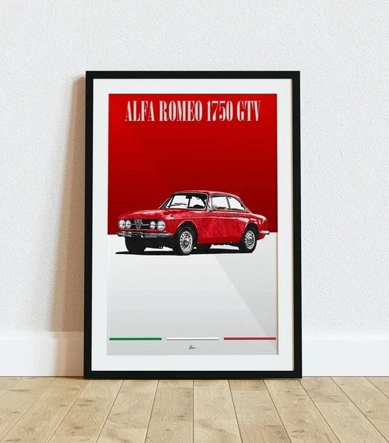 Alfa Romeo 1750 Gtv Poster Red 1960S Classics Wall Art NO FRAMED POSTER Home Decor, Vintage Art ...