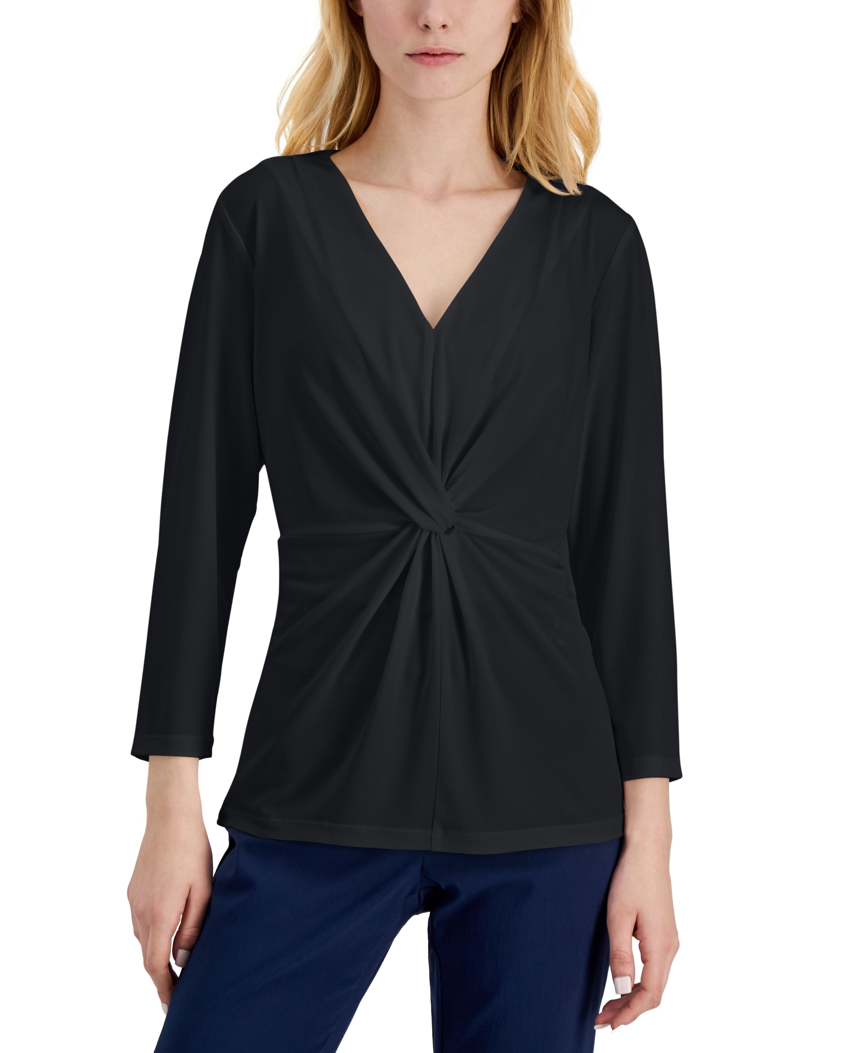 Alfani 3/4 Sleeve Twist Detail Top Deep Black M - Walmart.com