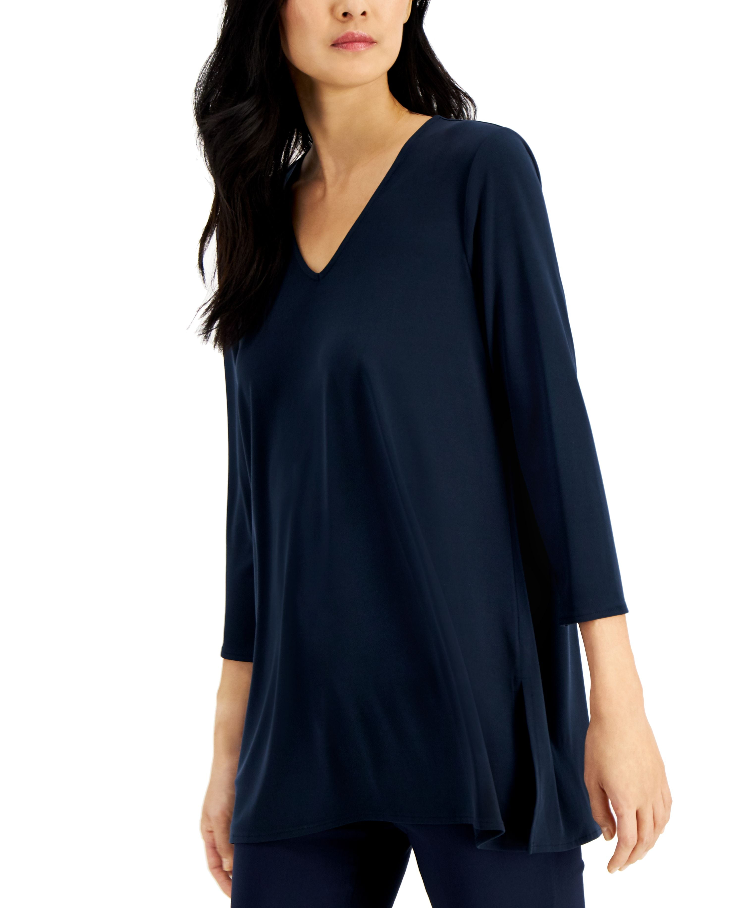 Alfani 3/4 Sleeve V Neck Tunic Modern Navy XS - Walmart.com